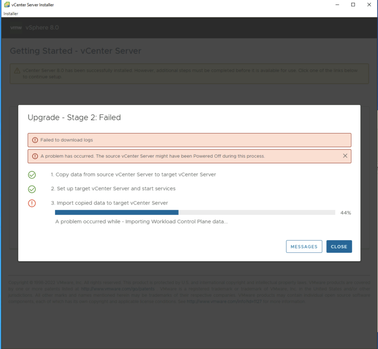 vCenter 7.0.3h to vCenter 8 upgrade fails during Stage 2 – Importing ... vCenter 7.0.3h to vCenter 8 upgrade fails during Stage 2 – Importing ...